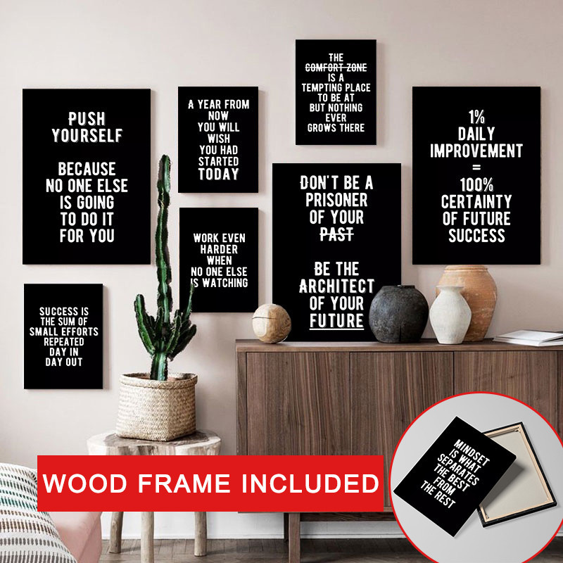 (With Frame）Black And White Canvas Painting Office Decoration Poster ...