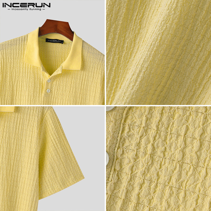 INCERUN Men Korean Fashion Lapel Collar Short Sleeves Casual POLO ...