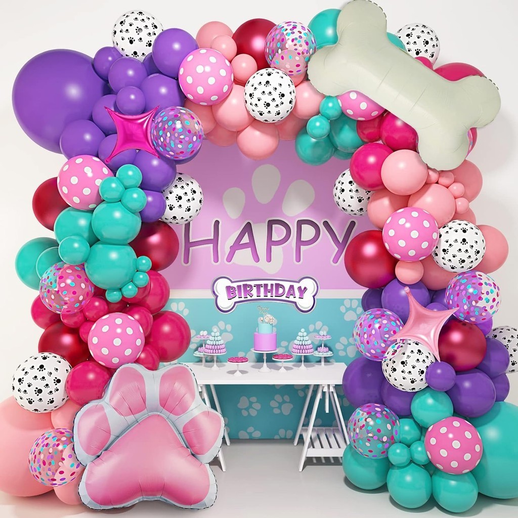 Balloon Set Arch Dog Animals Paw Pink Balloon Garland Baby Shower Girl ...