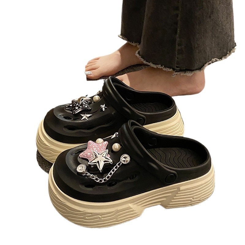 Shit Feeling Thick Bottom Toe Cap Slippers Women's Summer Outer Wear ...