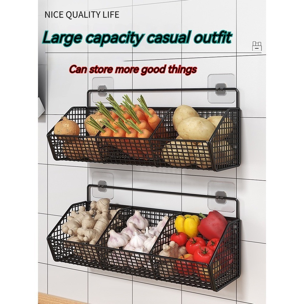 Kitchen Condiments Organizer Rack Wall Hanging Seasoning Storage Onion ...