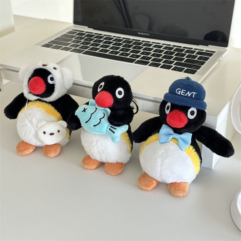 Cartoon Tourist Hat Penguin Keychain Cute Pingu Plush Key Ring for ...