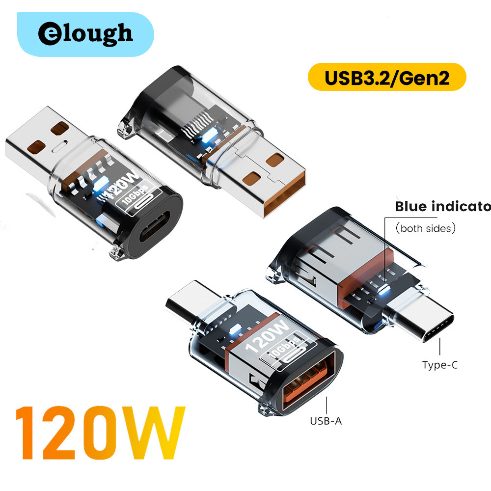 Elough 120W Type C Female to USB A Adapter OTG USB3.2/Gen2 Female to ...