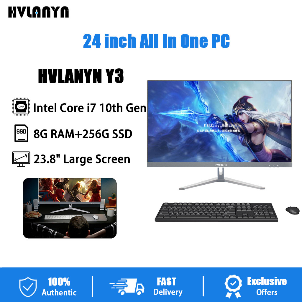 Hvlanyn All In One Pc 24 Inch Desktop Computer Y3 RAM 8G SSD 256G Sleek ...
