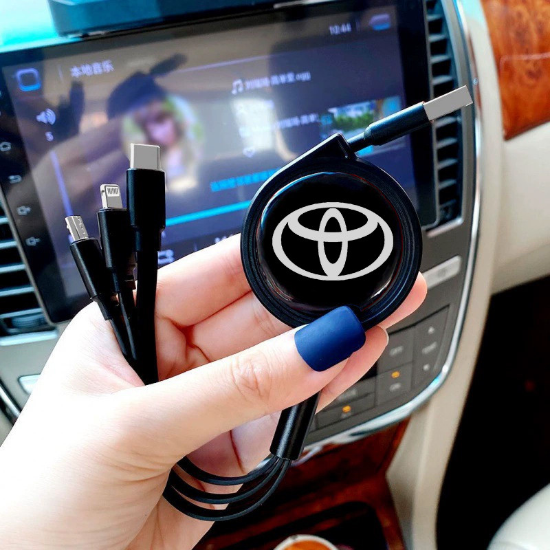 For Toyota Car 3 In 1 Retractable Phone Cable Type C USB Fast Charging ...