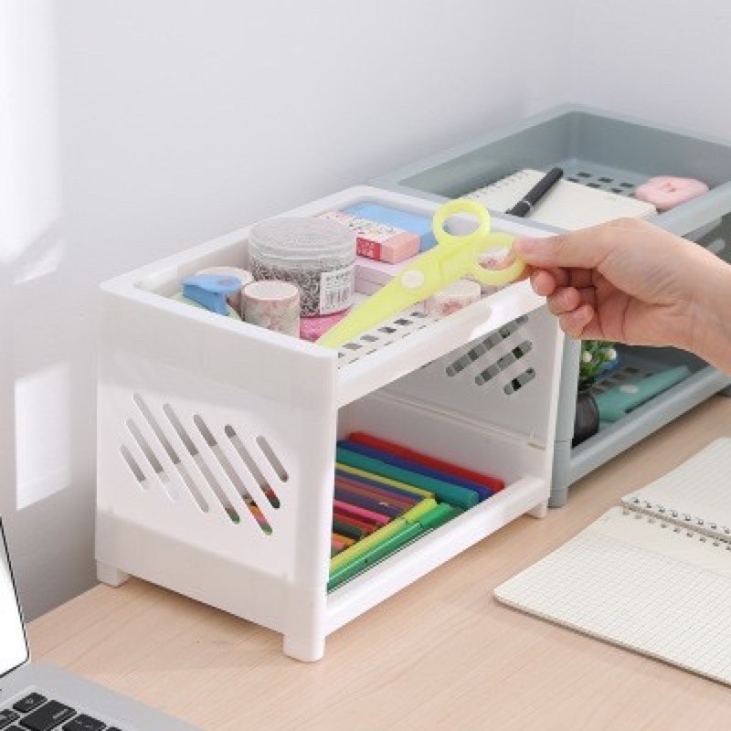 2 Layers Folding Desktop Storage Rack Simple Table Organizer Cosmetic ...