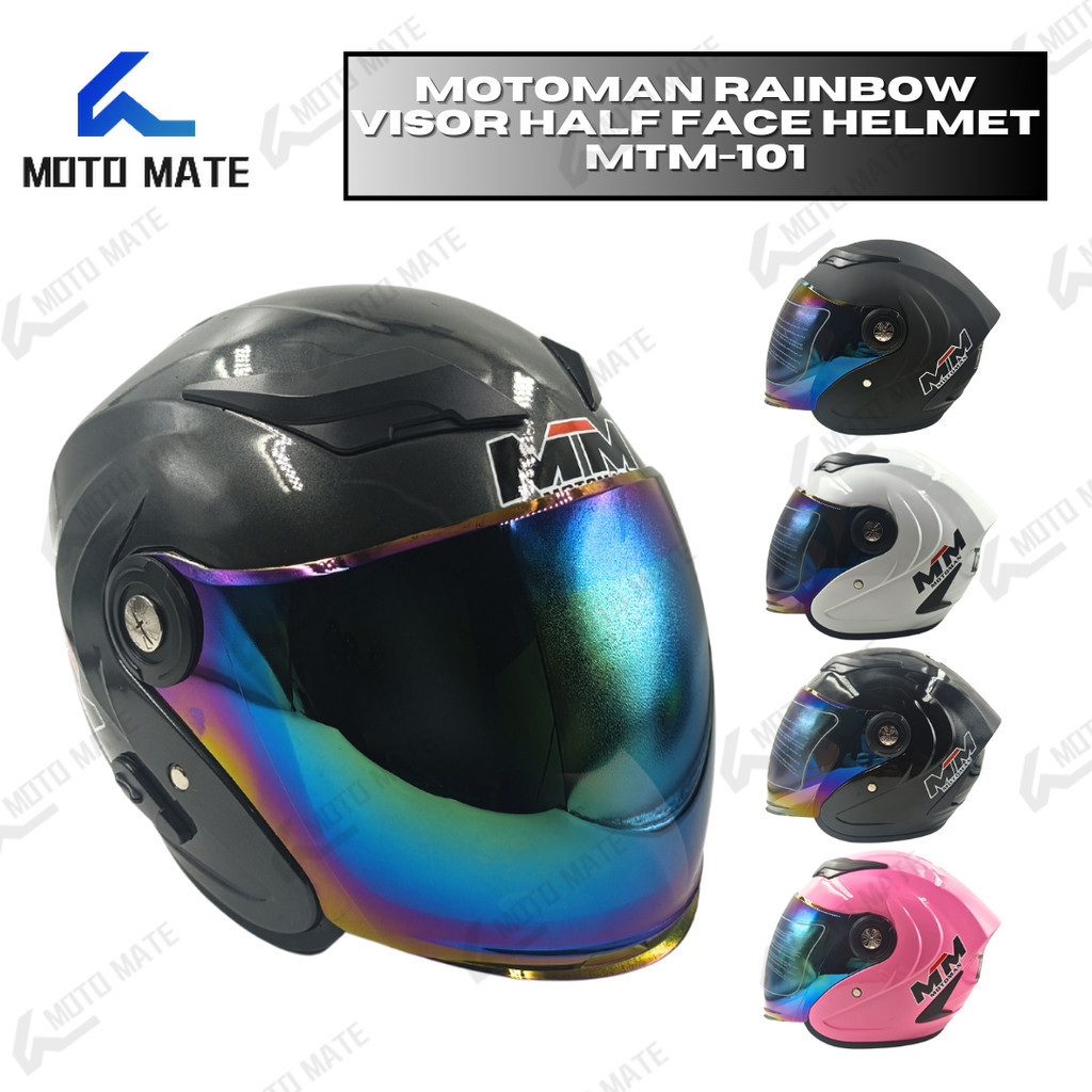 MOTOMAN HALF FACE RAINBOW VISOR HELMET MTM-101 MOTORCYCLE PROTECTIVE ...