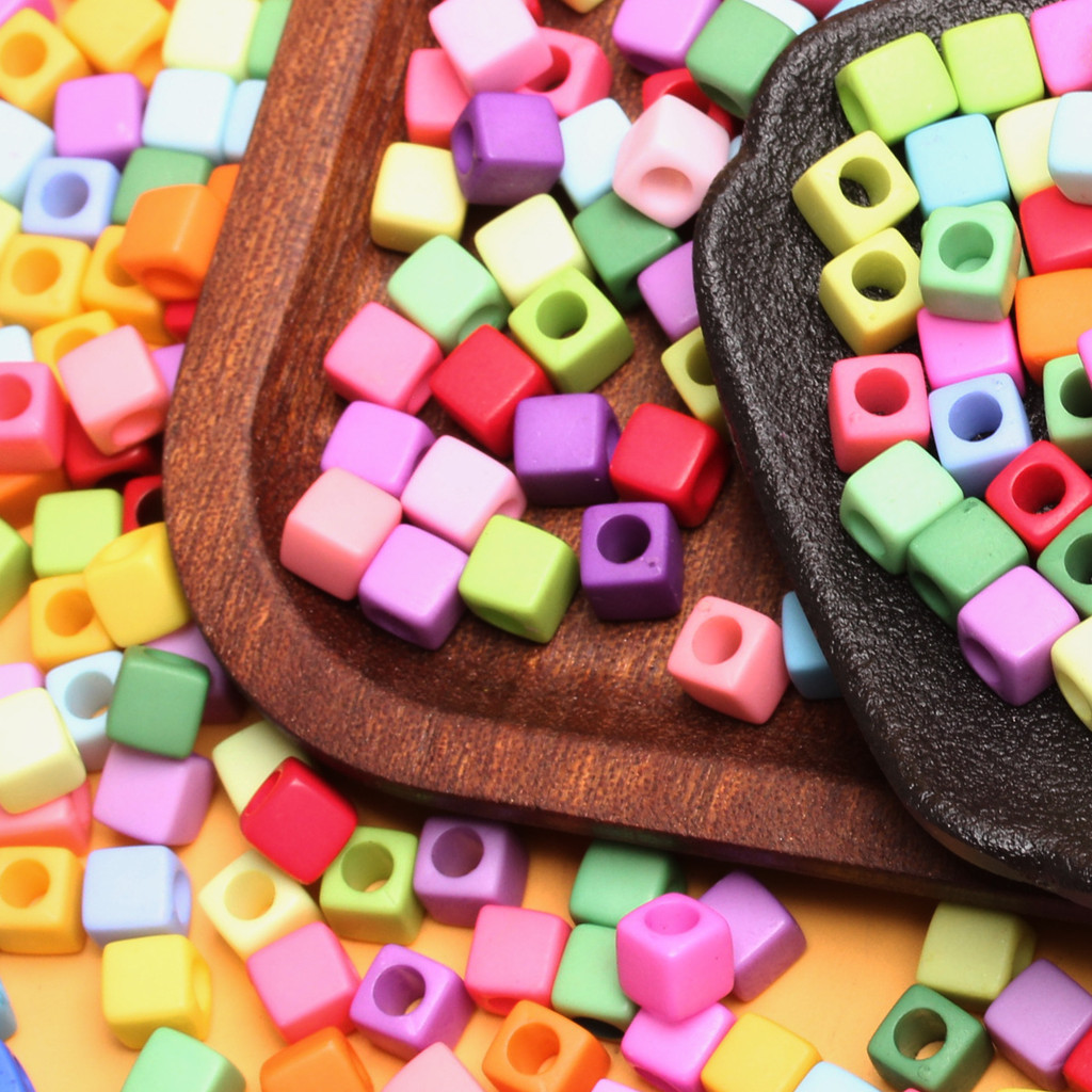 40Pcs 7mm Candy Color Acrylic Square Loose Beads Charms For Jewelry ...
