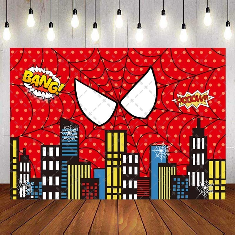 Spiderman Superhero Party Photography Backdrop City Buildings For Boy ...