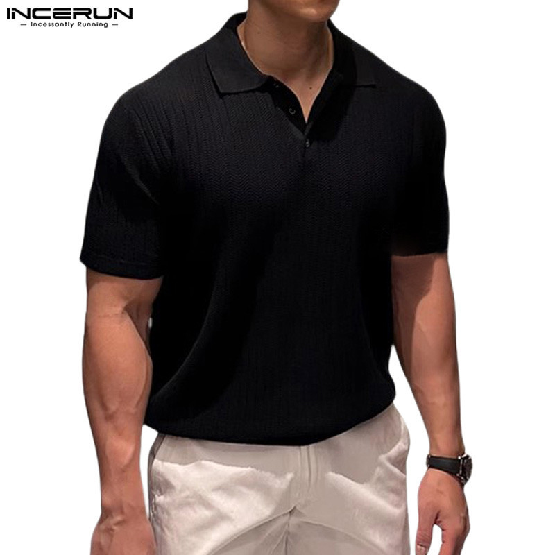INCERUN Men Korean Fashion Lapel Collar Short Sleeves Casual POLO ...