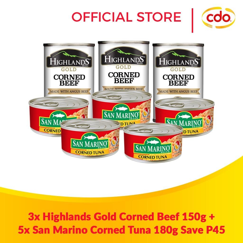 HIGHLANDS Gold Corned Beef 150g (3PCS) + SAN MARINO Corned Tuna 180g (5PCS) | Shopee Philippines