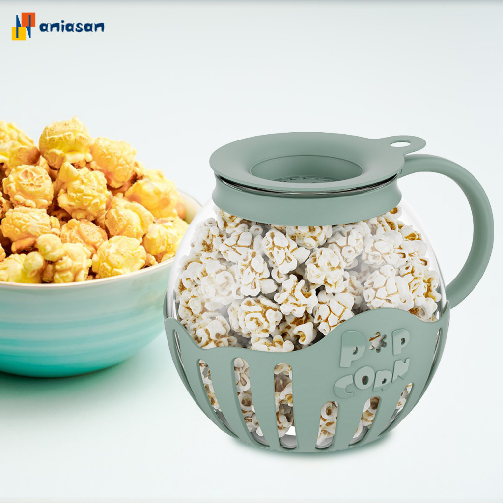 (aniasan) Silicone Lid Popcorn Popper Borosilicate Glass Popcorn Maker ...