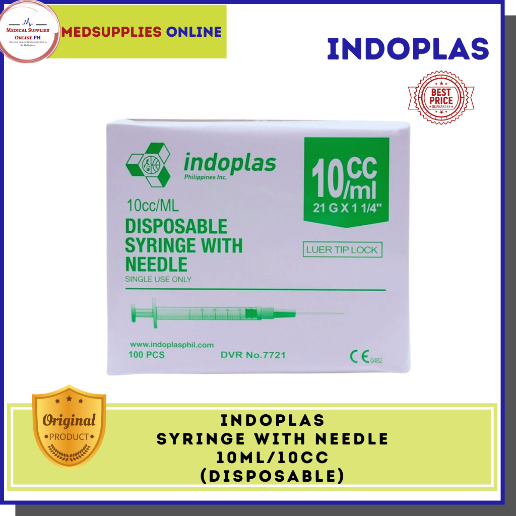 INDOPLAS Disposable Syringe with Needle 10cc (SOLD PER PIECE) | Shopee ...