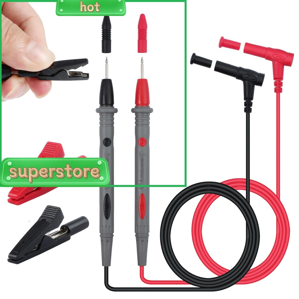 SUPER| Multimeter Test Lead Kit Set w/ 39 in Test Probe Tip + Alligator ...