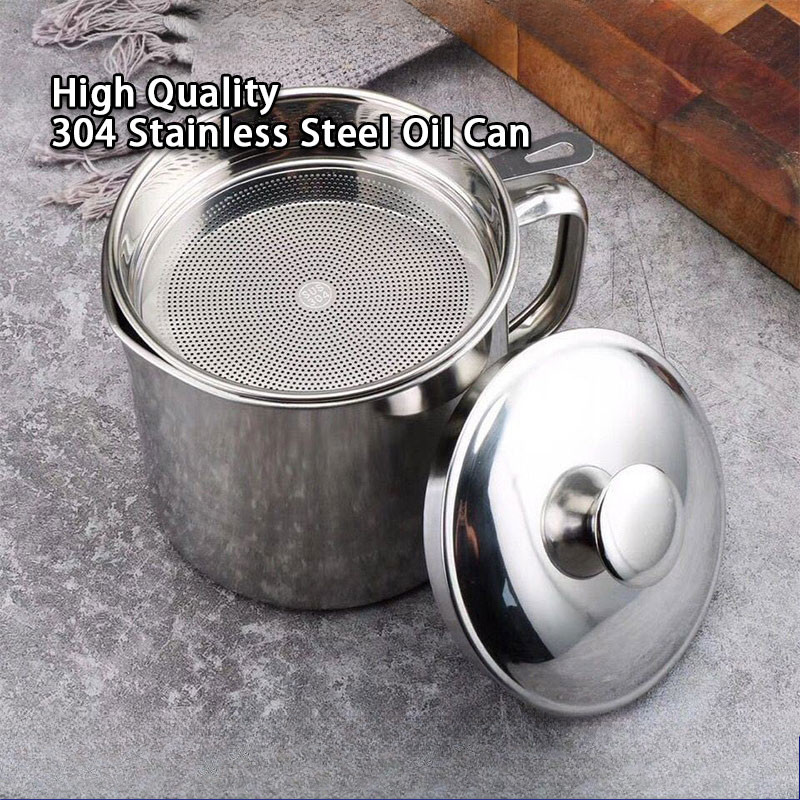 1.3L Stainless Steel Oil with Lid Container With Filter Cooking Oil Pot ...