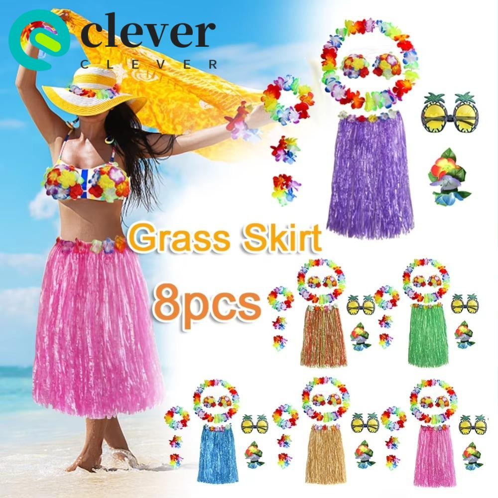 CLEVER 8pcs/set Hawaiian Hula Skirt Set Party Accessories Hawaii Party ...