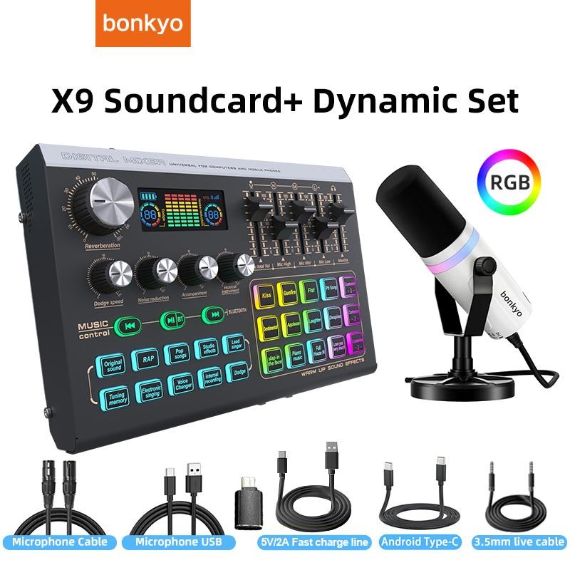 Bonkyo 2025 New Model X9 Sound Card DJ Mixer 48V Microphone Set Custom ...
