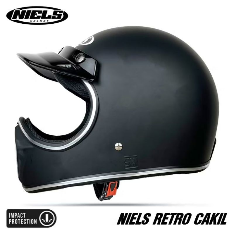 NIELS - Cakil Full Face Helmet Retro Black Doft List Chrome Free Pet ...