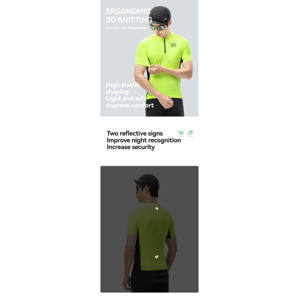ROCKBROS Cycling Jersey Breathable With Back 3-Pocket Perspire Quick ...
