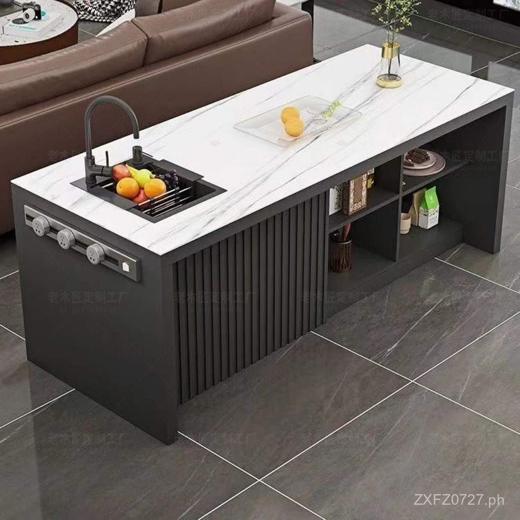 Kitchen Water Rock Board Bar Table Solid Wood Marble Home Island Table ...