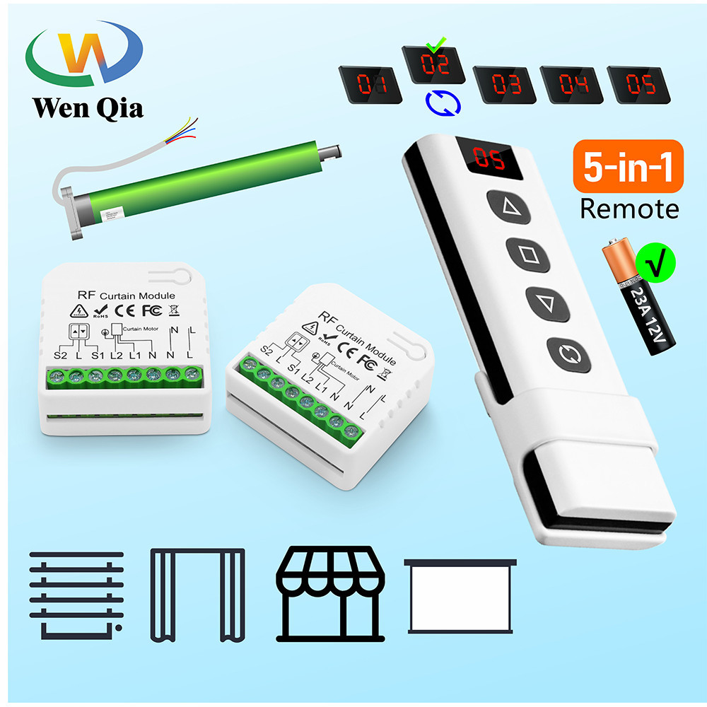433Mhz Curtain Roller Shutter Wireless Switch and 5-in-1 Transmitter 110V 220V RF Module for ...