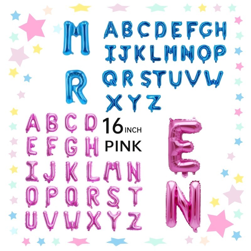 16inch Blue Pink A-Z Alphabet Letter Foil Balloon Birthday Party ...