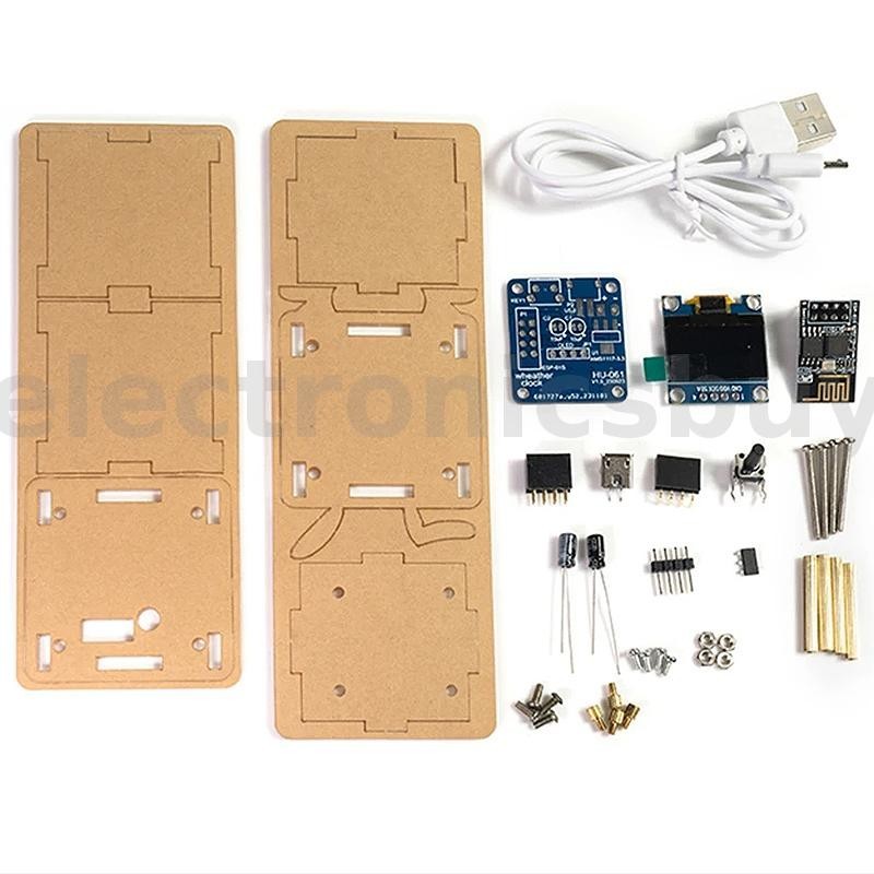 Dc5v Esp8266 Diy Electronic Kit Mini Weather Forecast Clock Kits Oled Display Connect With Shell