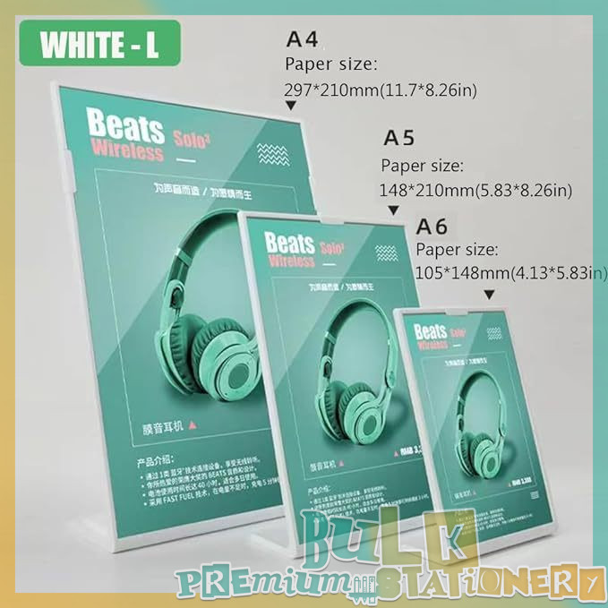 Paper display Acrylic L-Shape sign display transparent A4 / A5/ A6 ...