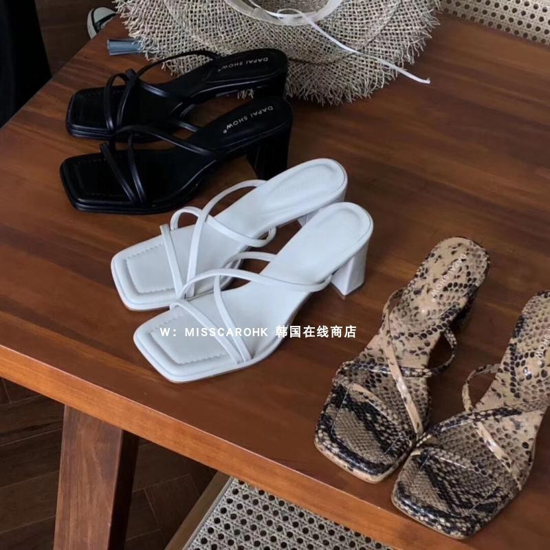 Mika Korea|Miss Oxygen Square Toe Retro Niche Sandals High Heel Thick ...
