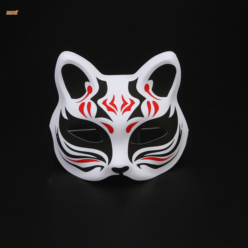 Sweet Japanese Mask Half Face Hand-ed Cat Fox Mask Anime Masquerade ...