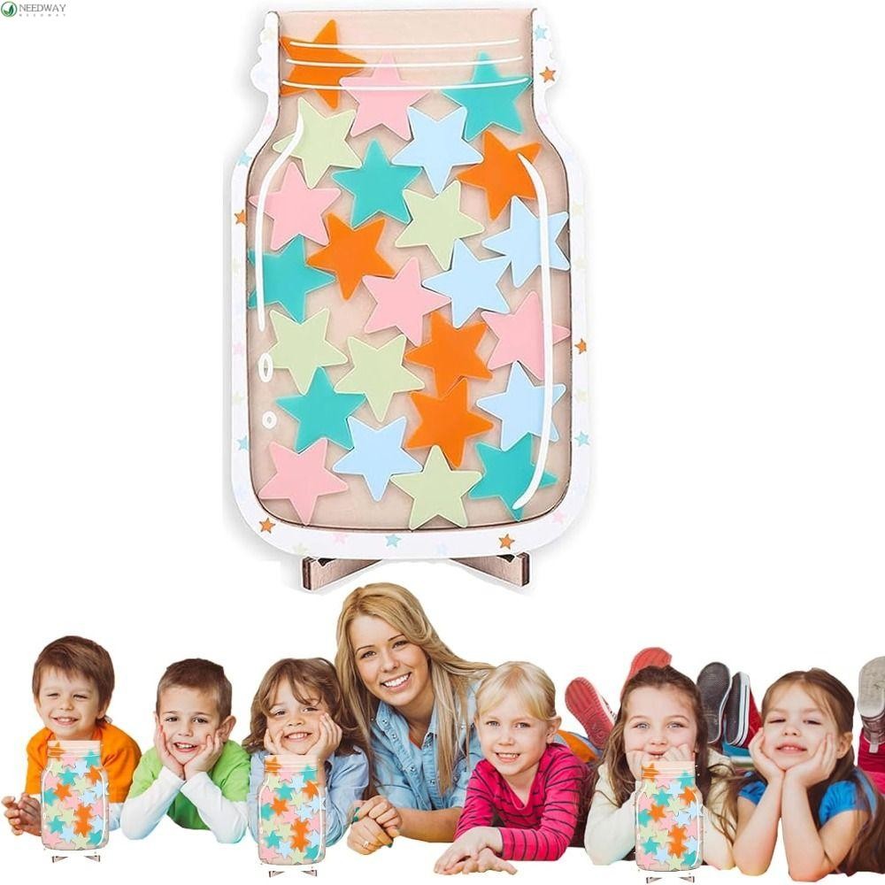 NEEDWAY Positive Behavior Rewards Jar, Wooden Cartoon Kids Star Reward ...