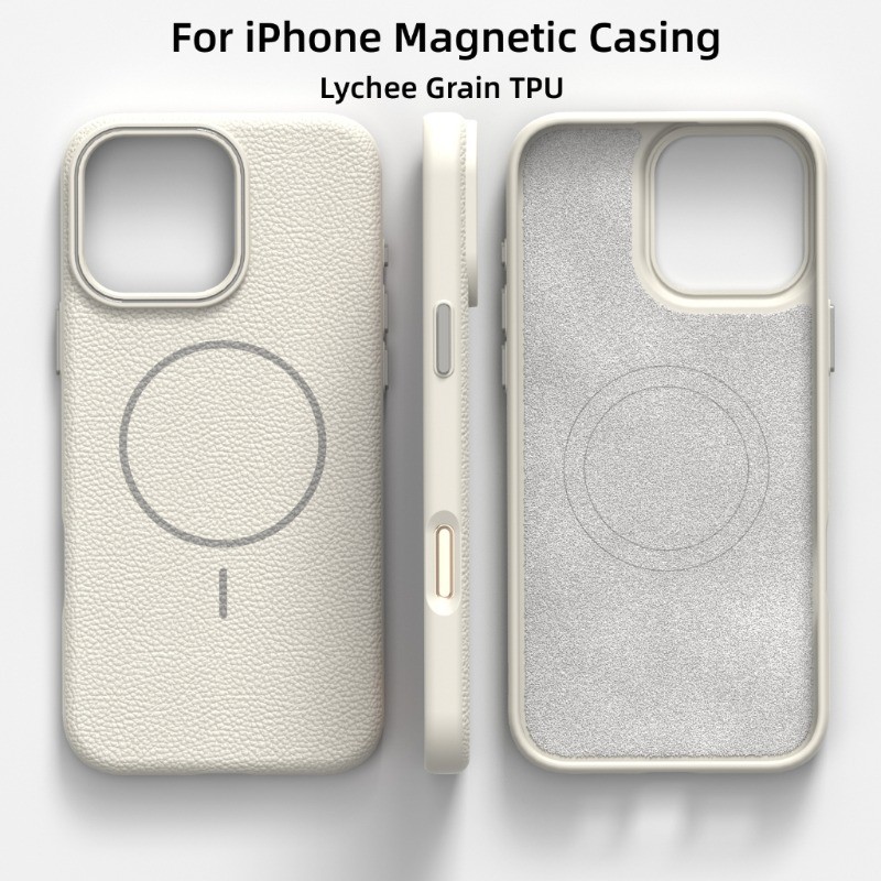 Luxury Lychee Grain Thin Circle Magnetic Phone Case For iPhone 16 11 12 ...