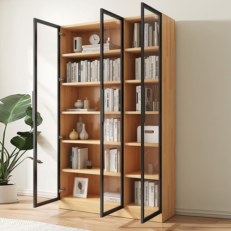 Solid Wood Bookshelf Combination with Glass Doors for Living Room ...
