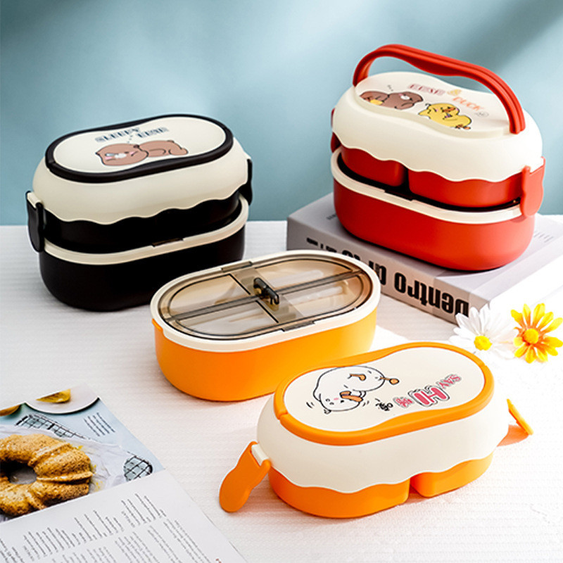 Brivilas Stainless Steel Double-Layer Cartoon Bento Box with Handle for ...