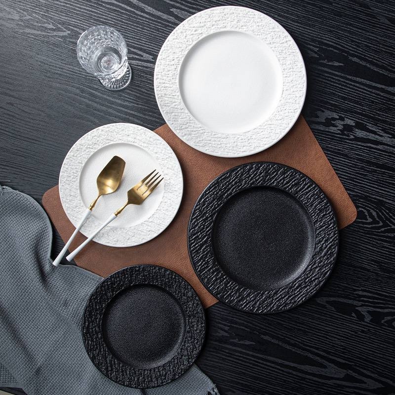 24K European Style Black and White Ceramic Steak Dining Plate ...