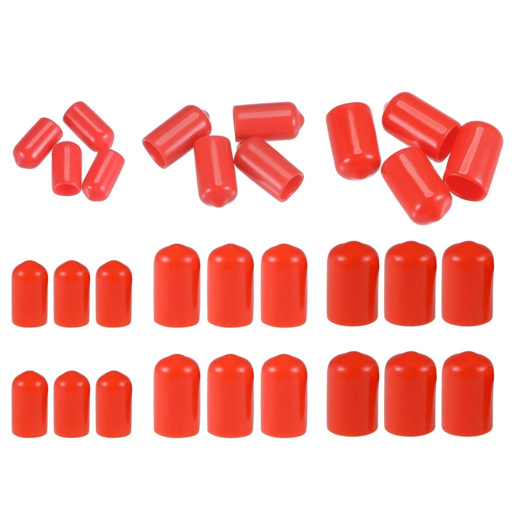 3-25mm 50pcs Red PVC Vinyl Rubber Round End Cap Thread Cover Steel Pipe ...