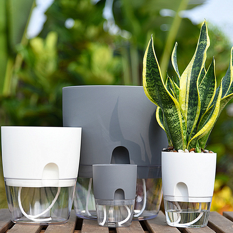 Water Inlet Self Watering Pot White Pots For Plants Indoor Outdoor ...
