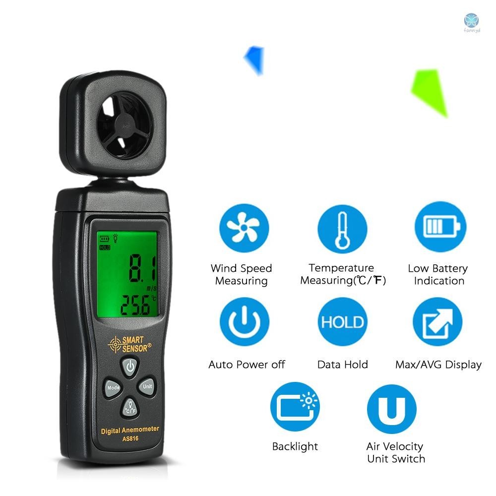 SMART SENSOR Mini Anemometer LCD Digital Wind Speed Meter Air Velocity ...