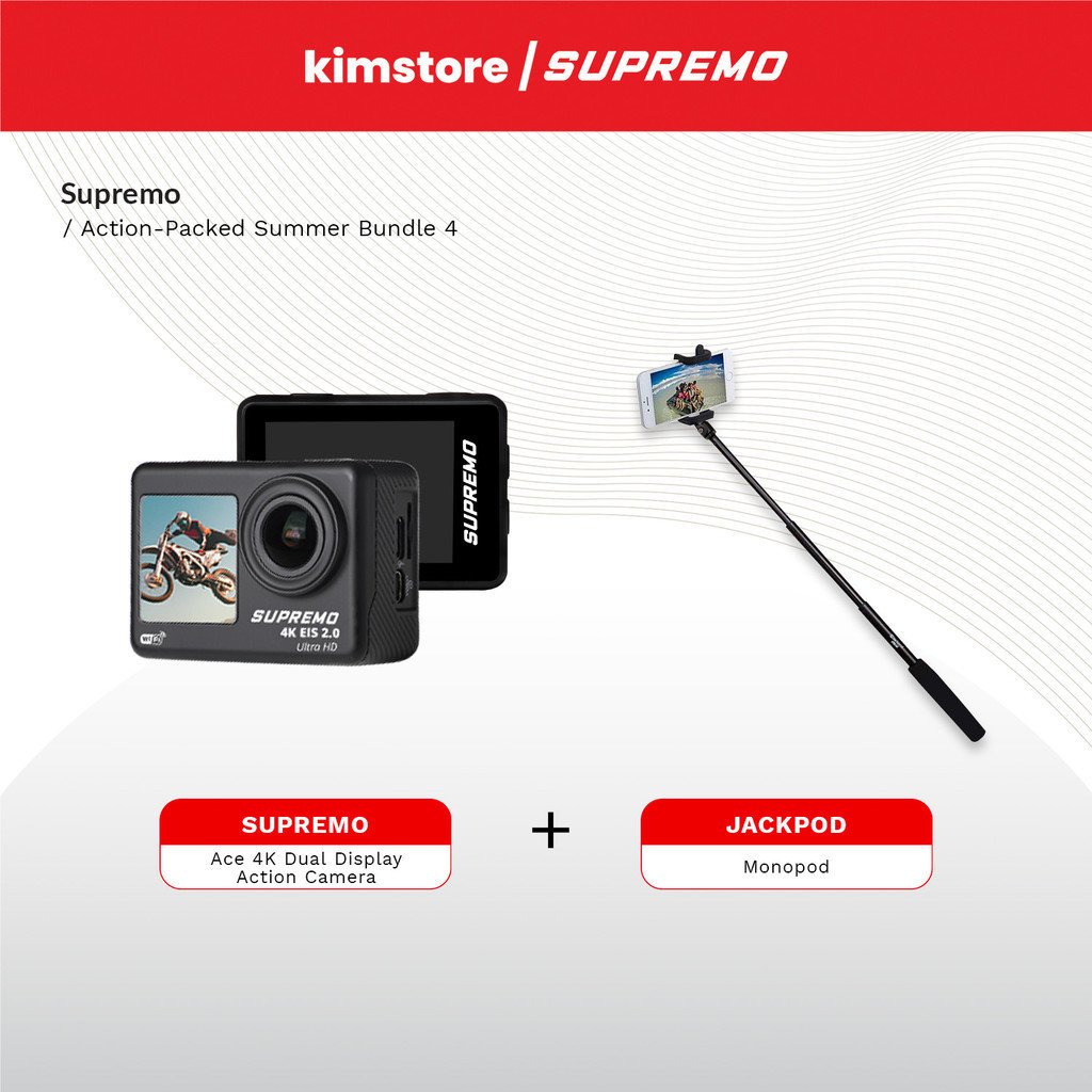BUNDLE: Supremo Ace 4K Dual Display Waterproof Action Camera - Black ...
