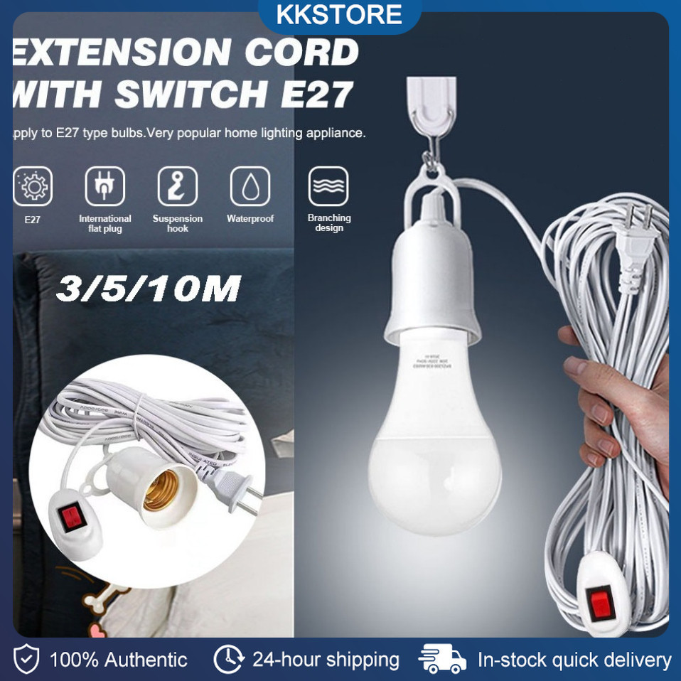 E27 5M/10M Extension LED Socket with Switch Extension Cord Lamp Socket Extension Cord | Shopee ...