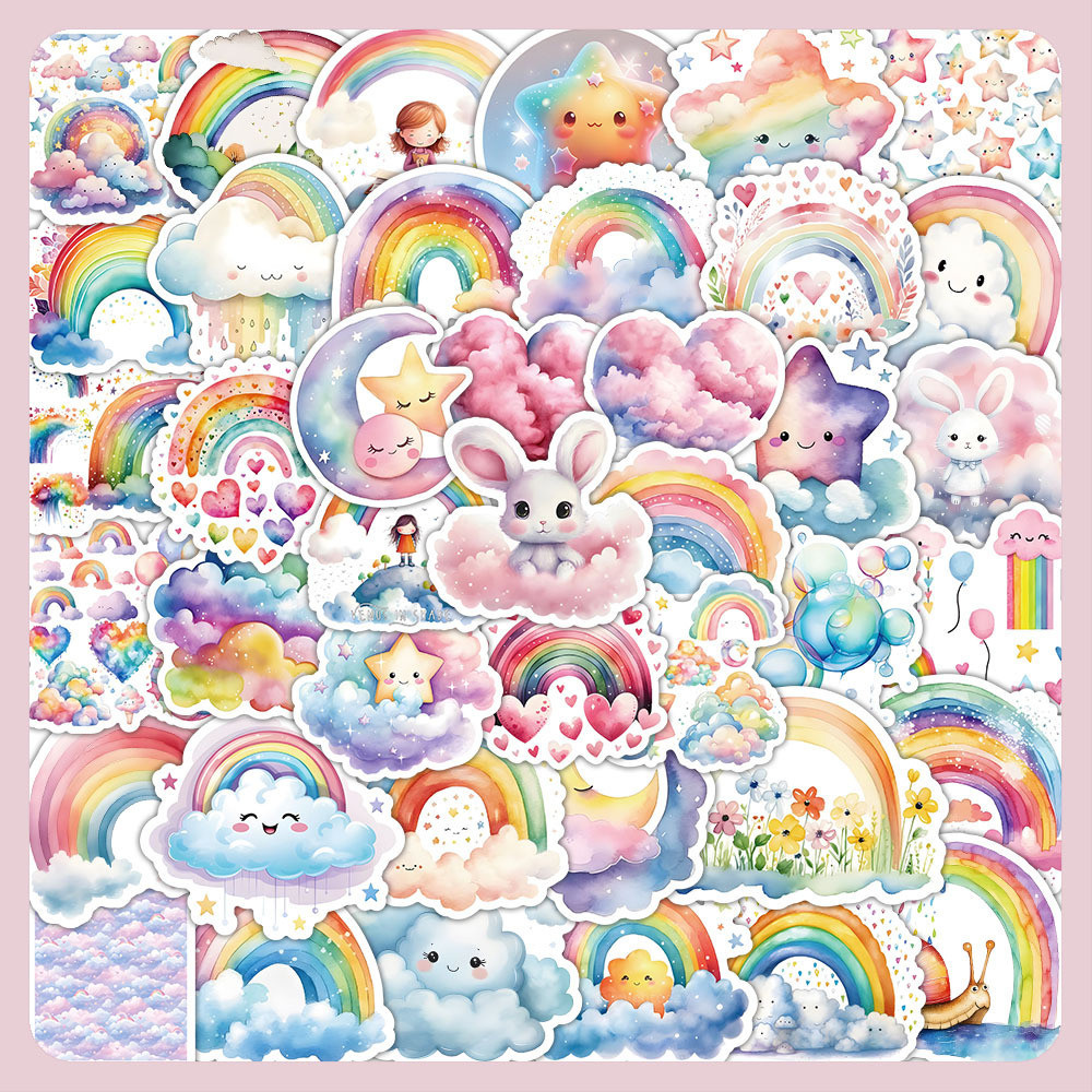 50PCS Cute Rainbow Star Bunny Waterproof Graffiti Stickers for Helmet ...
