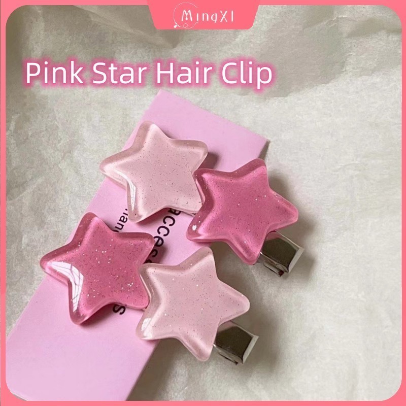 Acrylic Fine Glitter Pink Star Hair Clip Women's Korean Style Ins Bangs ...