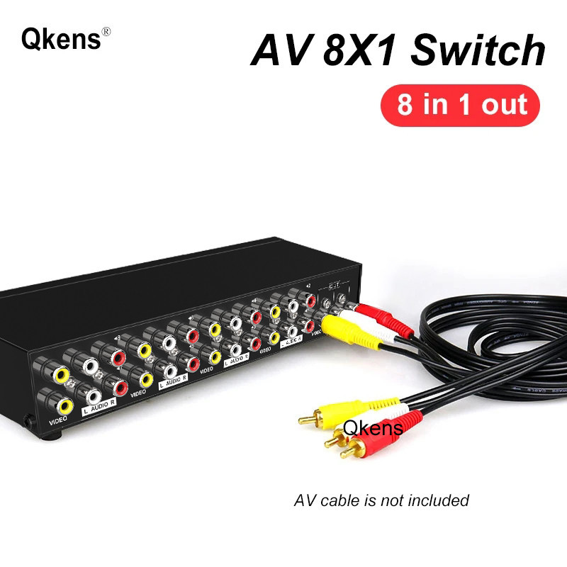 8 Ports Composite 3 RCA Video Audio AV Switcher Box 8 Way Converter AV ...