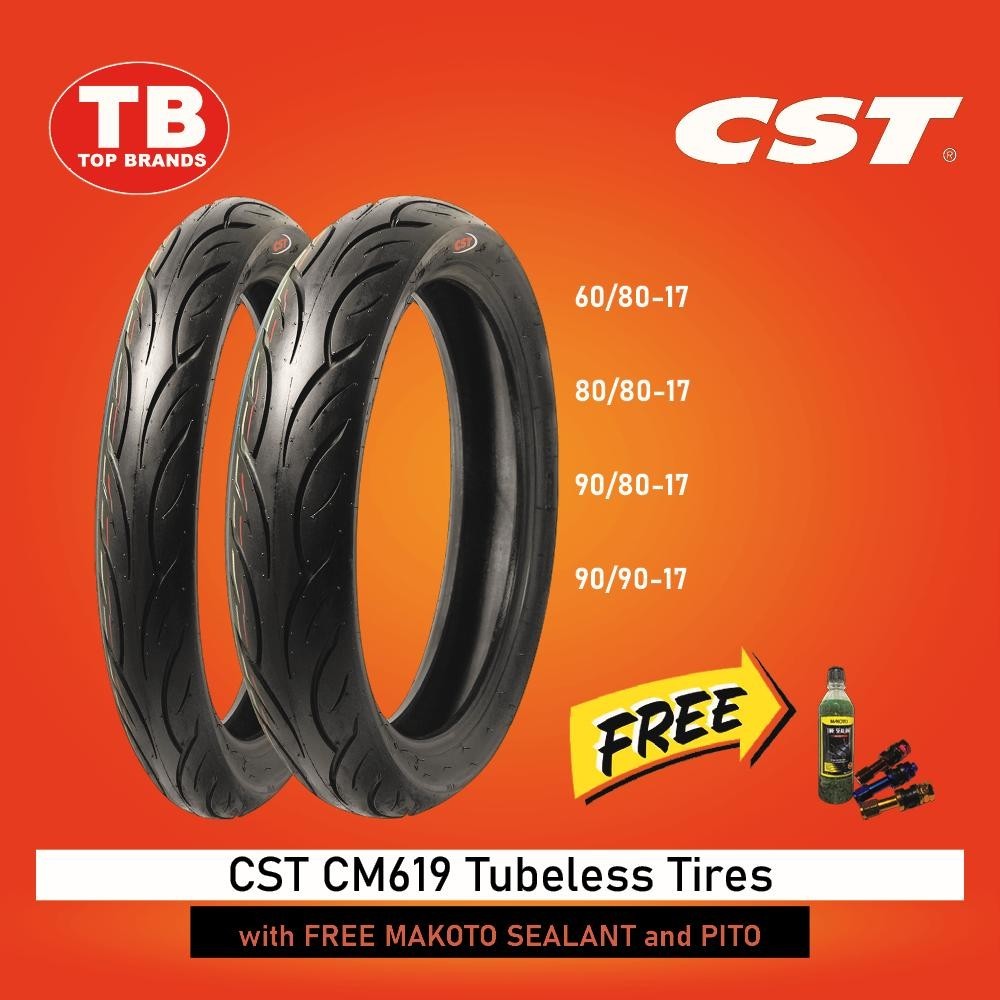 CST CM619 Tubeless Tires with FREE SEALANT and PITO [60/80-17 80/80-17 ...