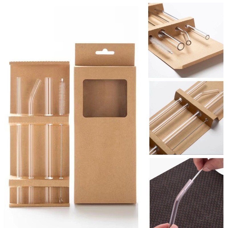 Glass Straw Set Reusable Glass Drinking Straws with Brush High Quality ...