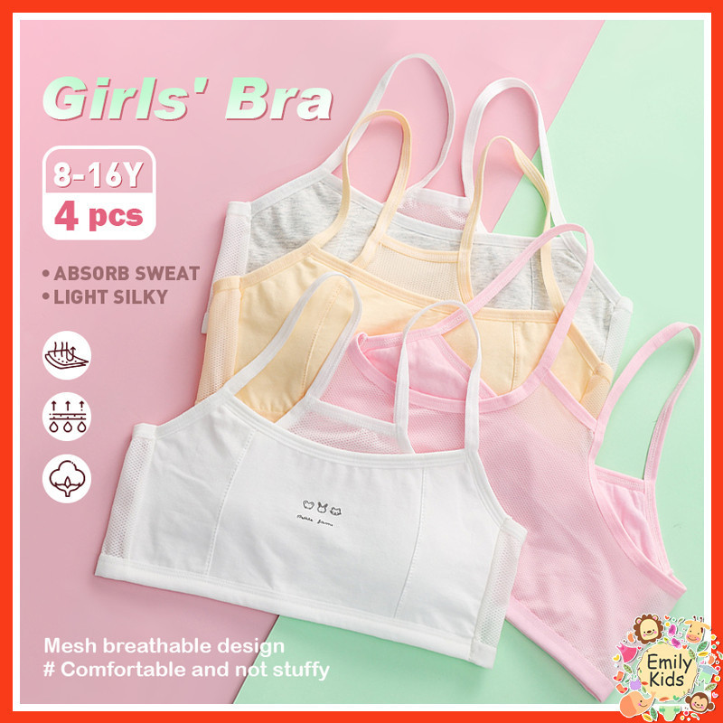Ready Stock 4 Pcs Bra Kids Girl Underwear Cotton Soft Breathe Mesh ...