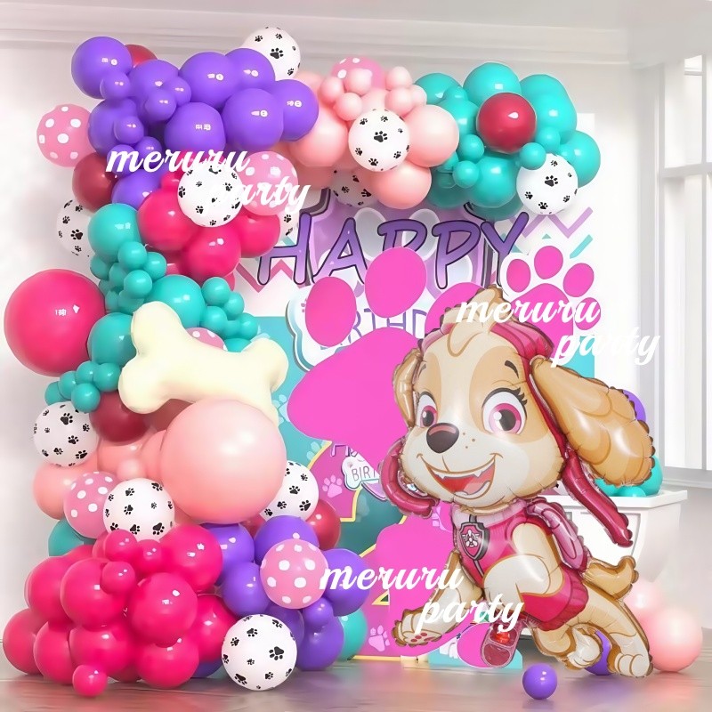 Paw Patrol Balloon Garland Arch Kit Cartoon Skye Dogs Foil Balls Pink Number Birthday Party ...