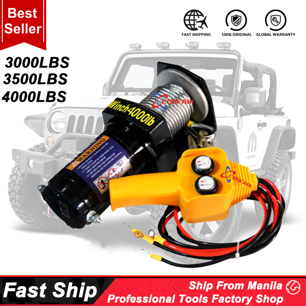 HEAVY DUTY OFF ROAD PORTABLE ELECTRIC CAR WINCH 12V/ 24V 3000LBS ...