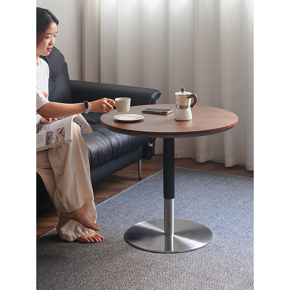 Vintage Style Solid Wood Small Round Table, Adjustable Height Coffee ...