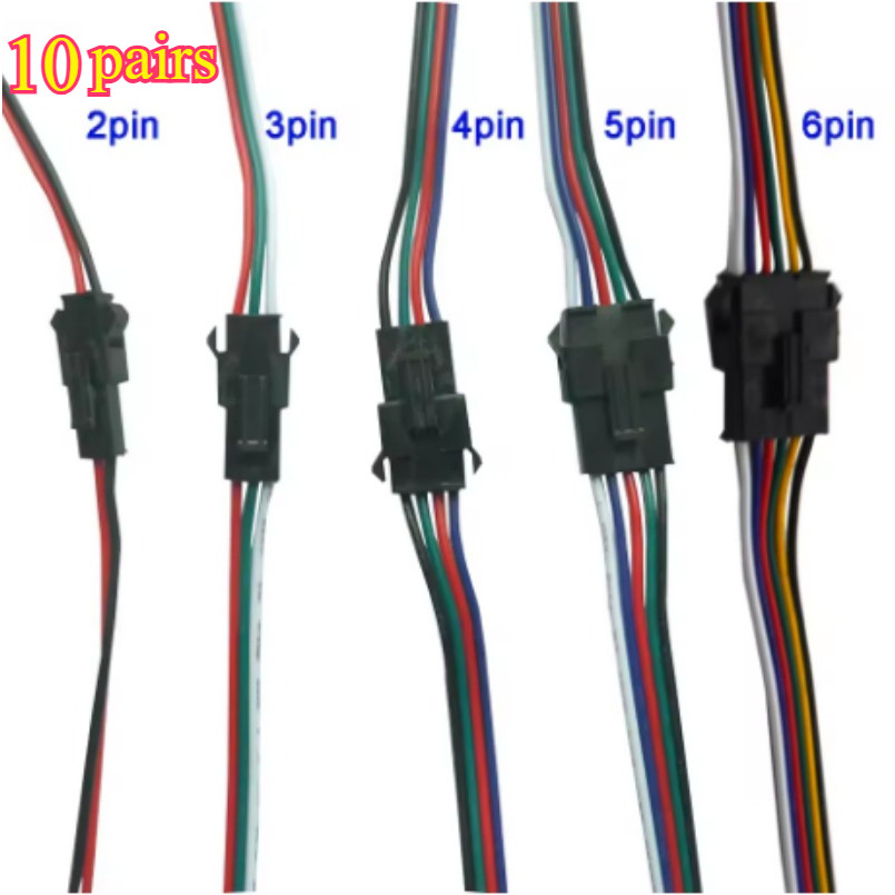 10 pairs 2pin 3pin 4pin 5pin 6pin led wire connector Male/female JST SM Plug Electronic ...